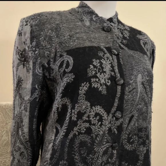 Moksha | Jackets & Coats | Moksha Gray Tapestry Wool Silk Satin Lining ...